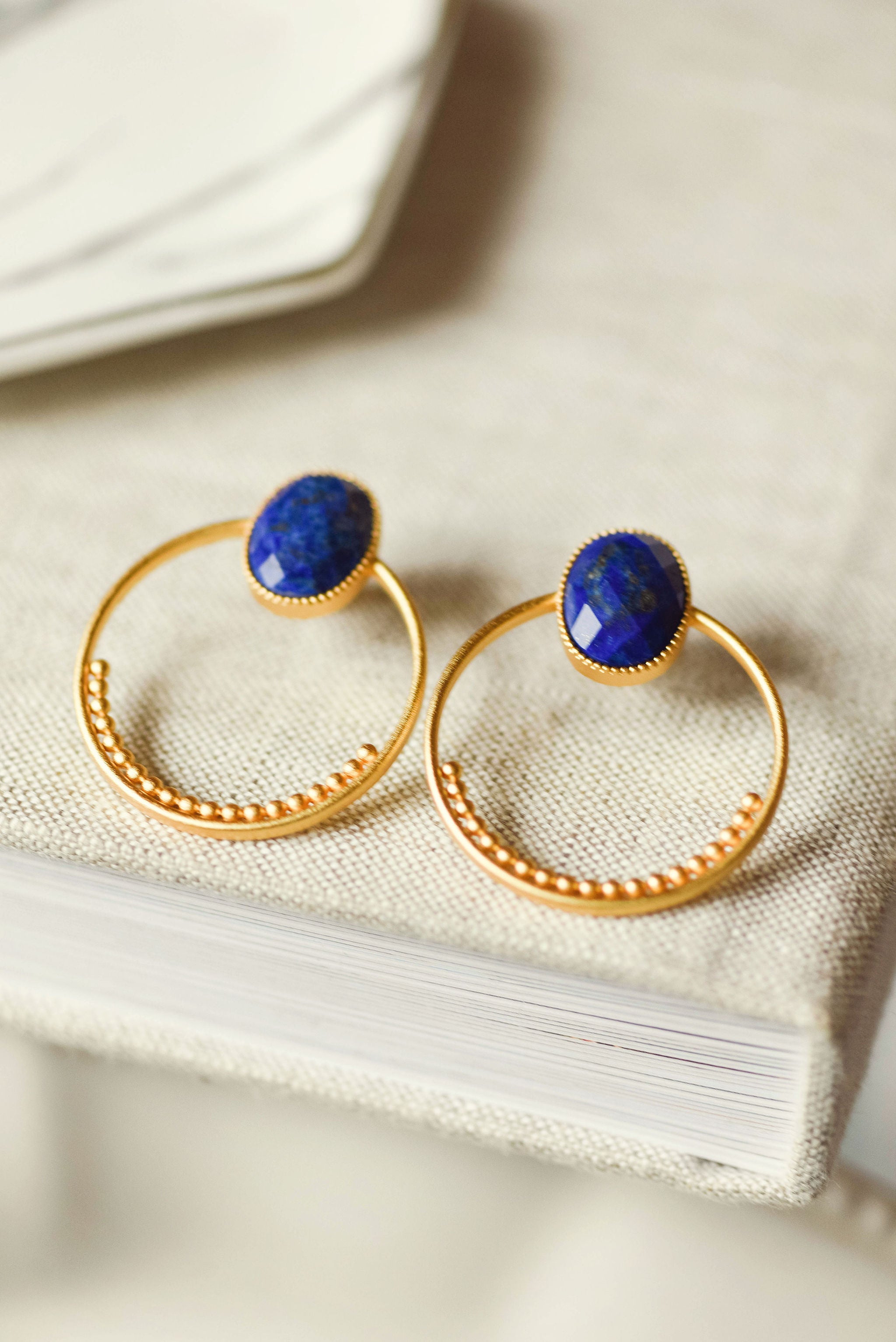 Melissa Forward Facing Hoops in Blue Lapis – Tatum James Designs